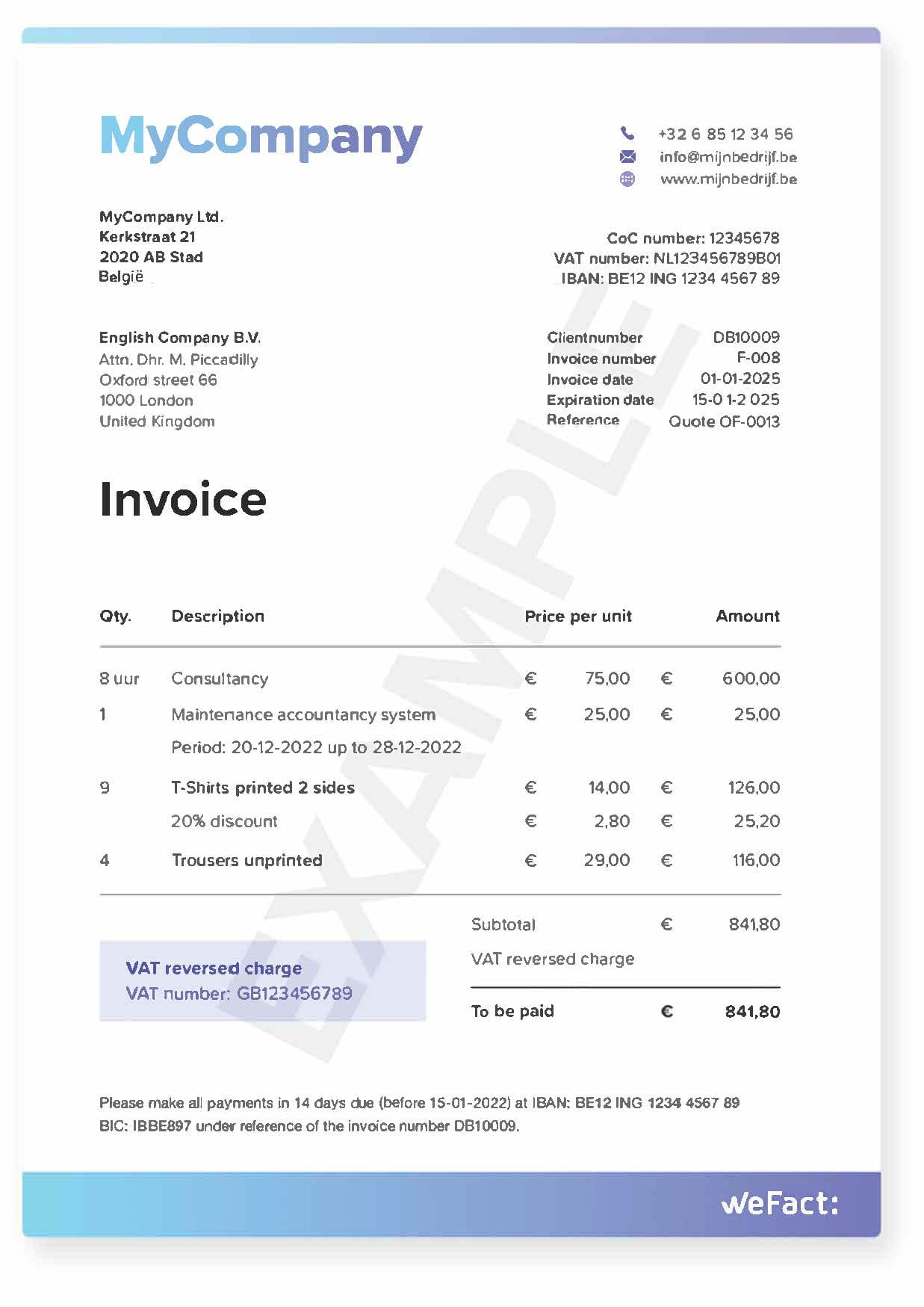 Gratis voorbeeldfactuur - Word & PDF template