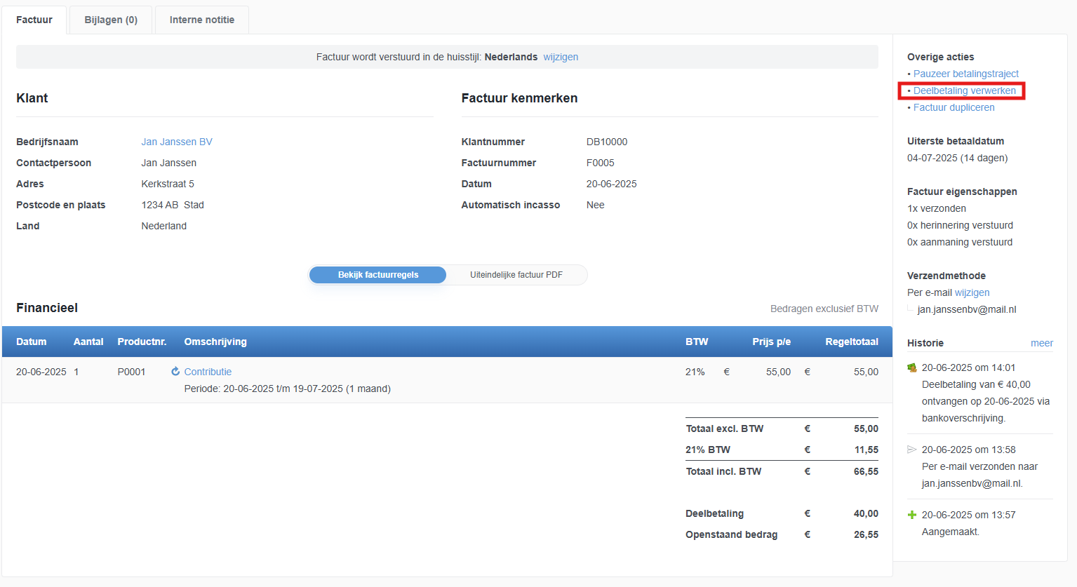 Deelbetaling corrigeren - Help - WeFact België