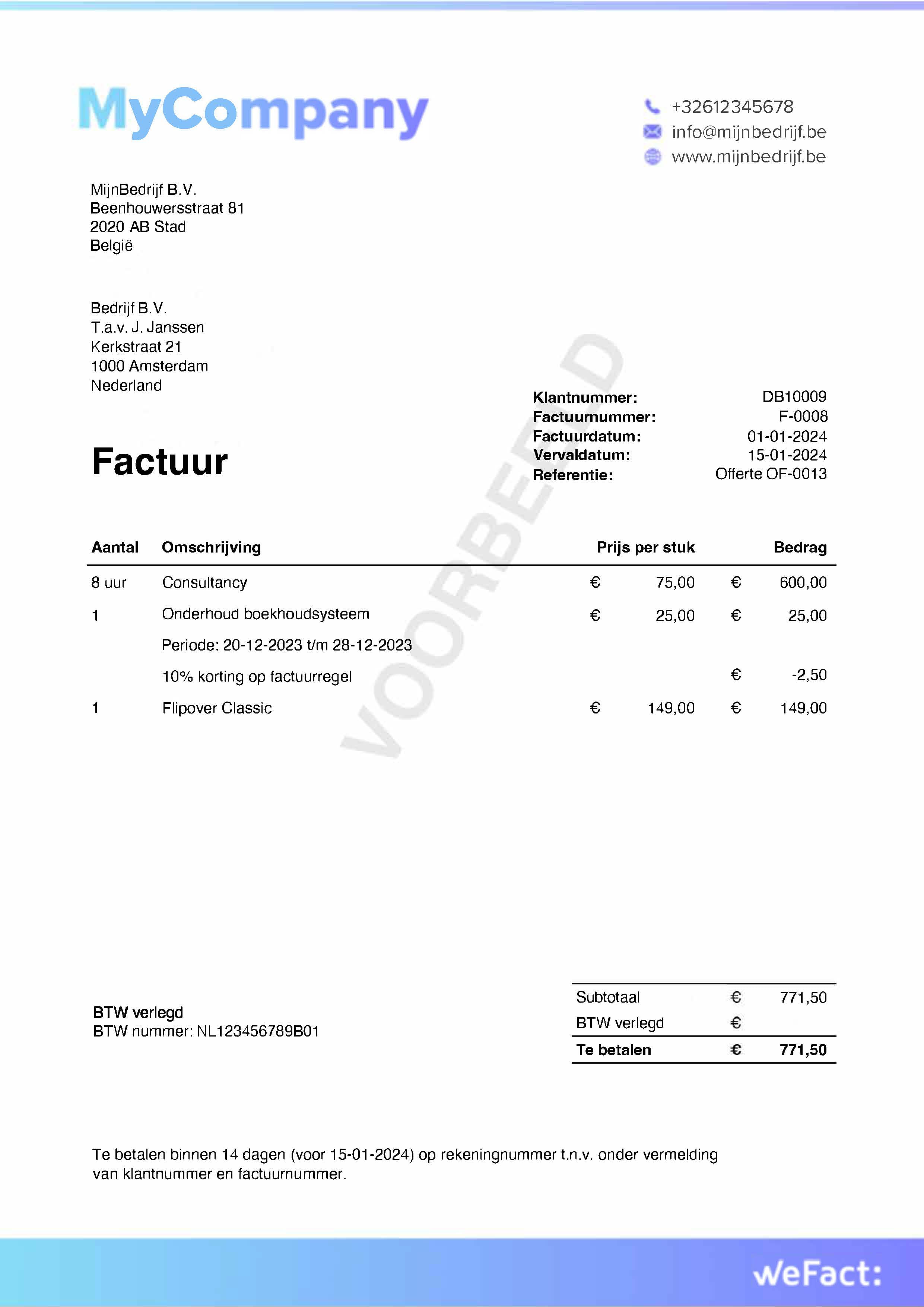 Gratis voorbeeldfactuur - Word & PDF template