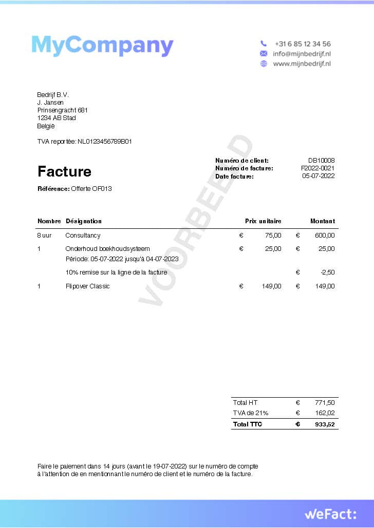 Gratis voorbeeldfactuur - Word & PDF template