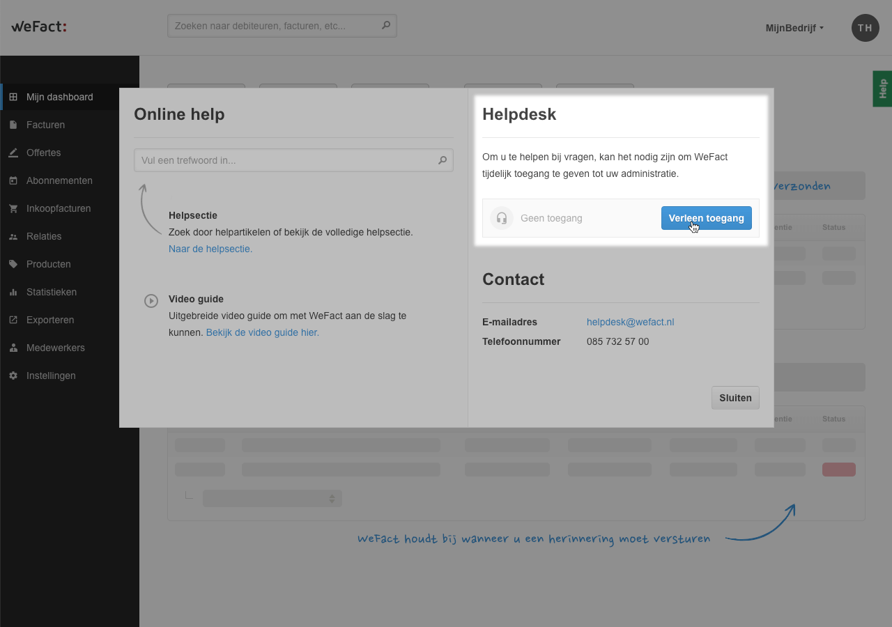 De helpdesk van WeFact toegang verlenen tot mijn administratie - Help ...