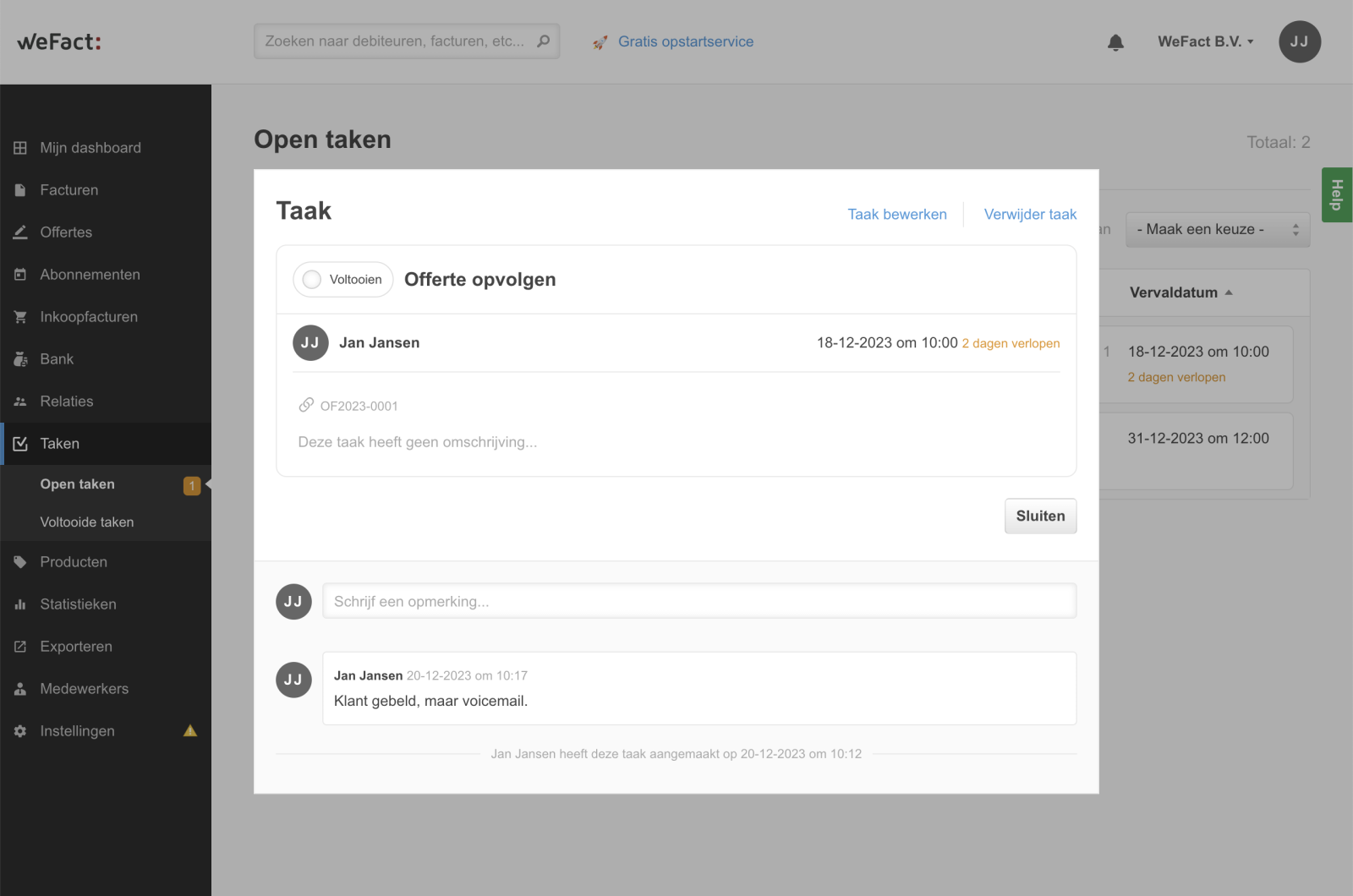 Taken aanmaken en opvolgen - Help - WeFact