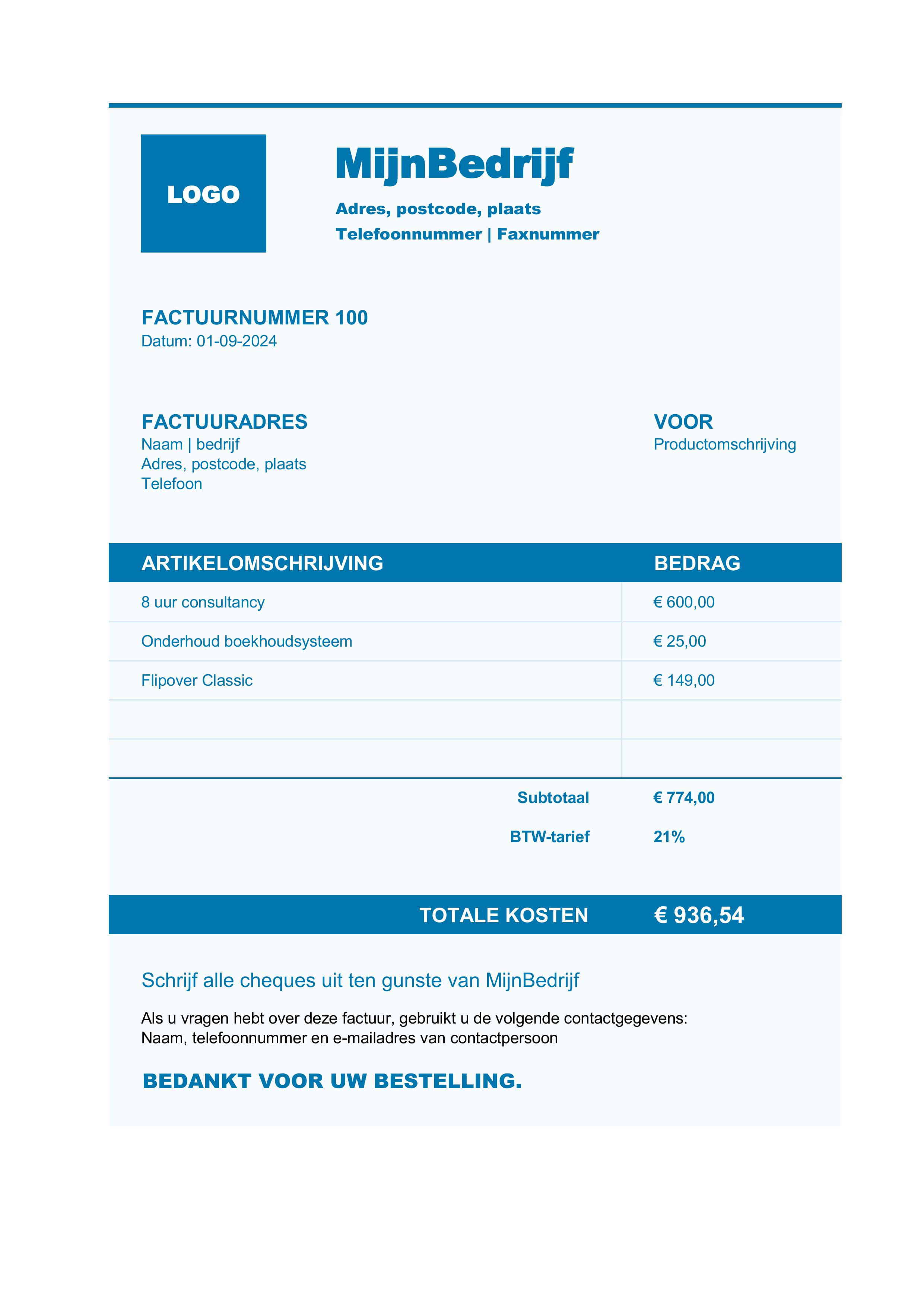 Factuur opmaken met Excel: templates en voorbeeld